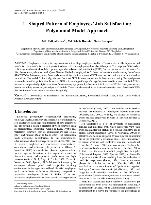 (PDF) U-Shaped Pattern of Employees’ Job Satisfaction: Polynomial Model ...