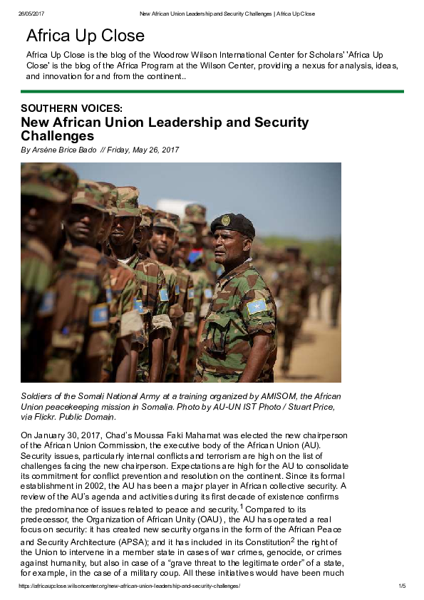 (PDF) New African Union Leadership and Security Challenges