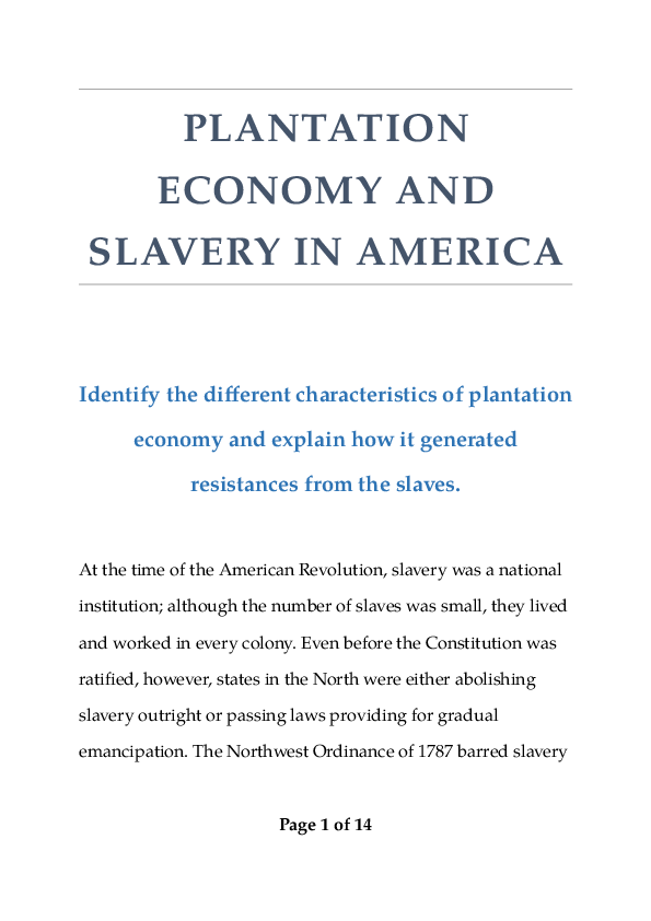 (DOC) Plantation economy and slavery in America