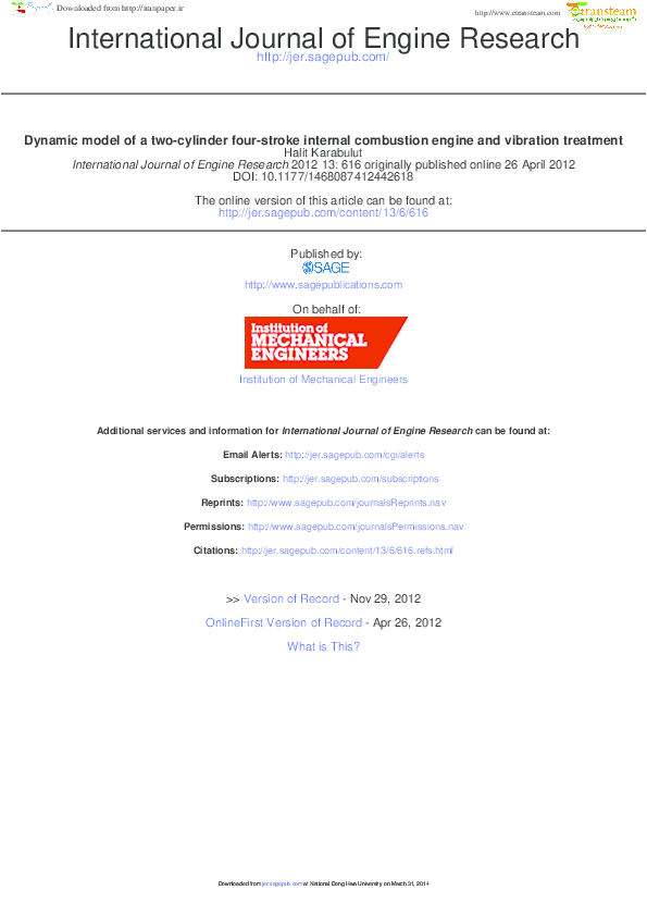 (PDF) International Journal of Engine Research Dynamic model of a two ...
