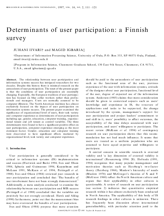 (PDF) Determinants of user participation