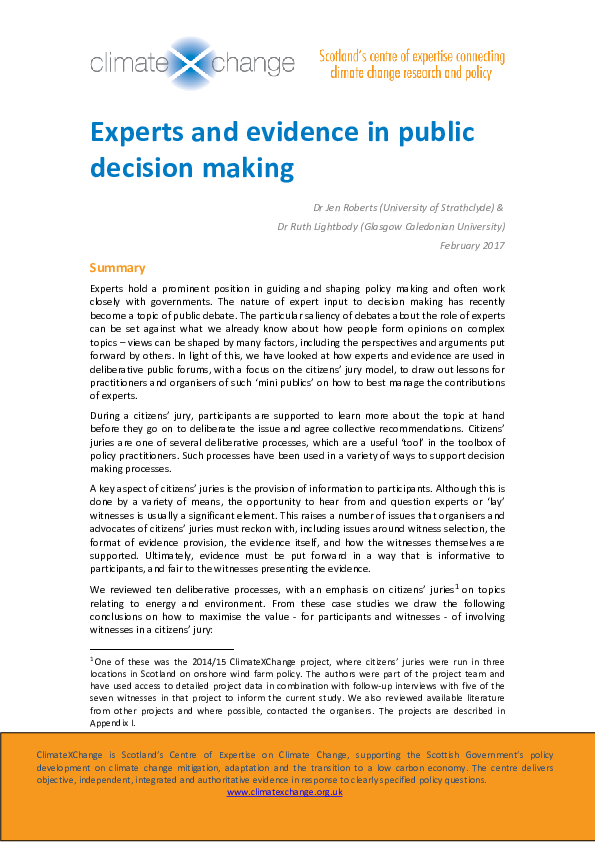 (PDF) Experts and evidence in public decision making