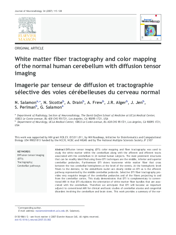 (PDF) White matter fiber tractography and color mapping of the normal human cerebellum with ...