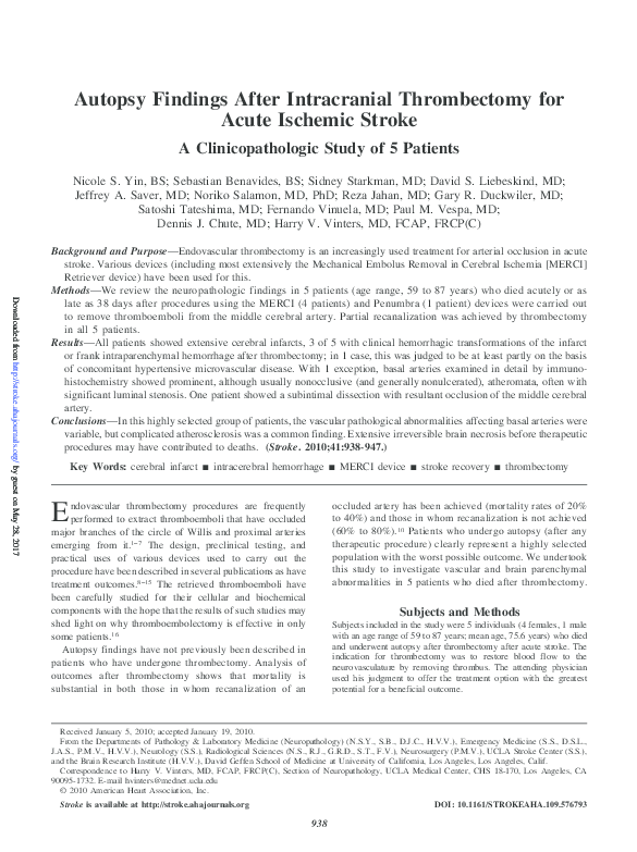 (PDF) Autopsy Findings After Intracranial Thrombectomy for Acute ...