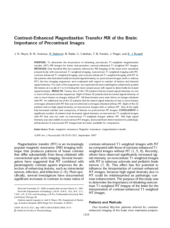 (PDF) Contrast-enhanced magnetization transfer MR of the brain ...