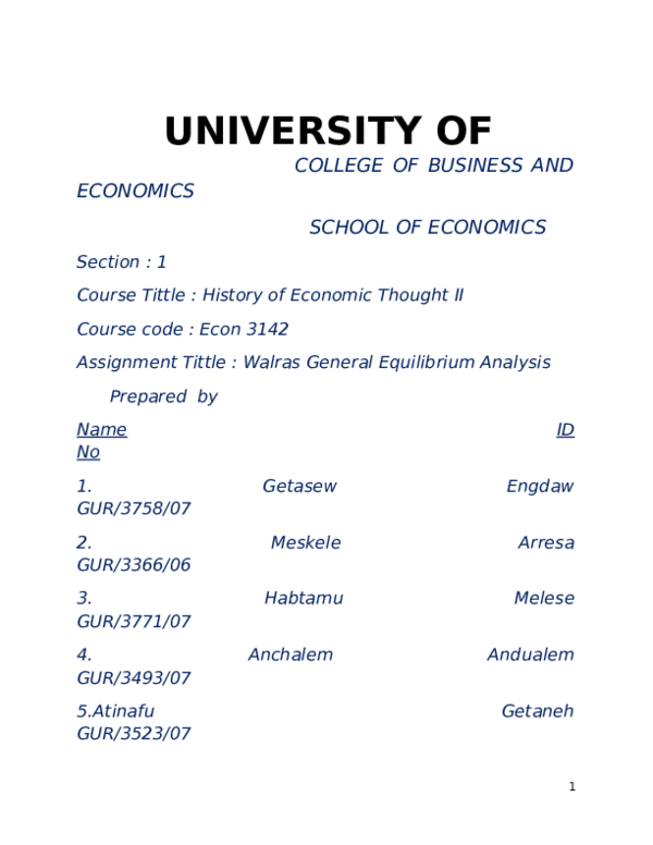 (DOC) Walras General Equilibrium Theory