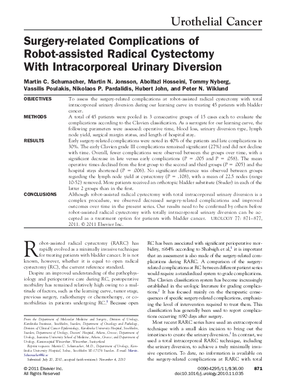 (PDF) Surgery-related Complications of Robot-assisted Radical Cystectomy With Intracorporeal ...
