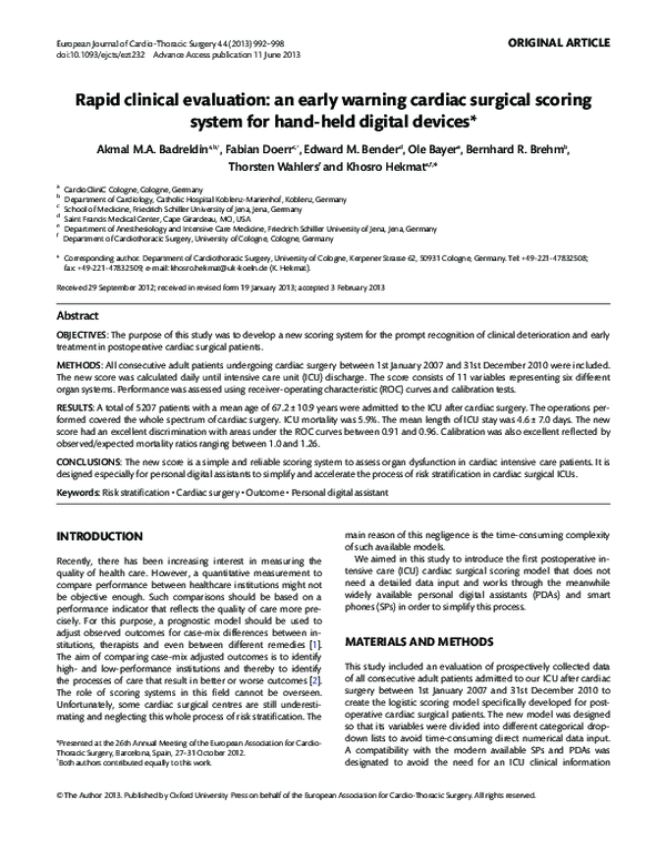 (PDF) Rapid clinical evaluation: an early warning cardiac surgical ...