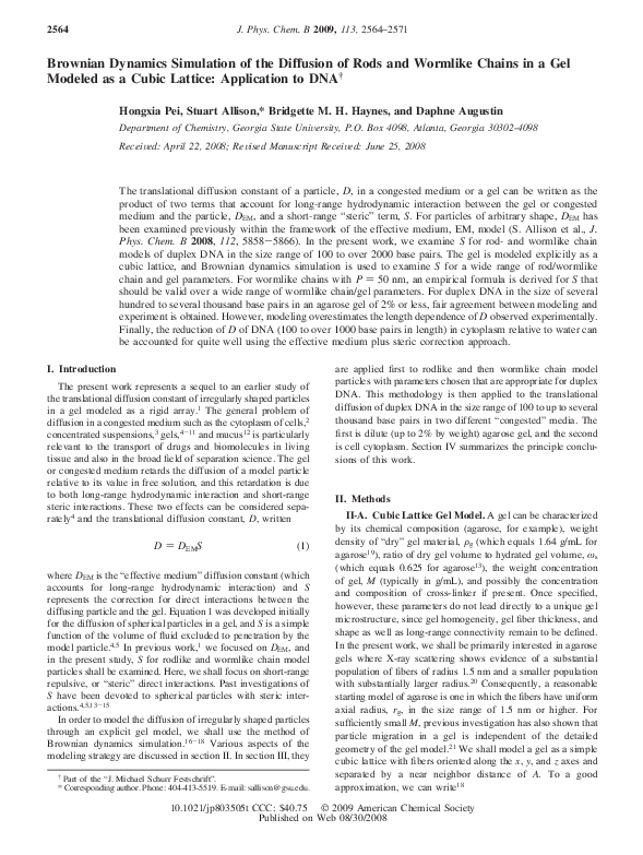 (PDF) Brownian Dynamics Simulation of the Diffusion of Rods and ...