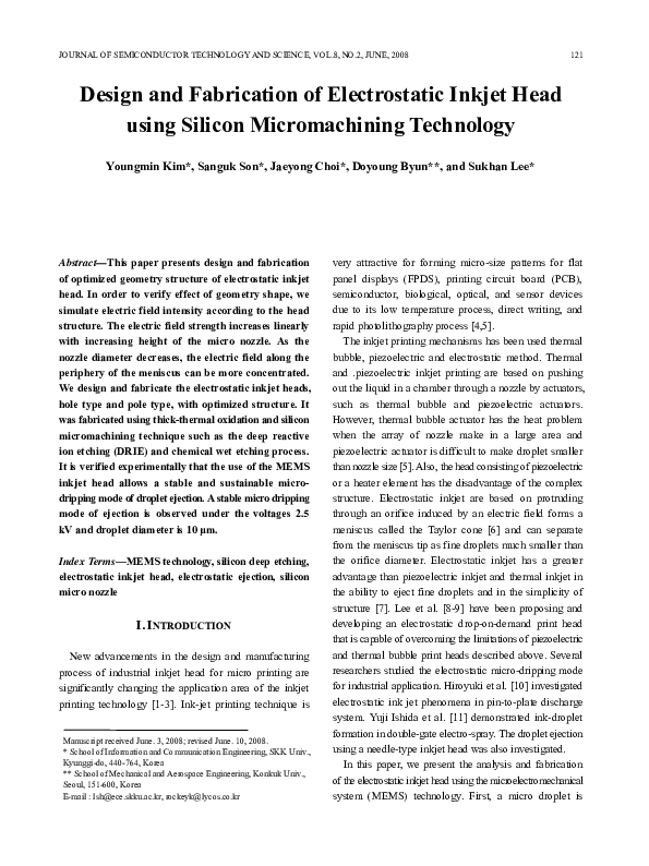 Design and Fabrication of Electrostatic Inkjet Head using Silicon Micromachining Technology