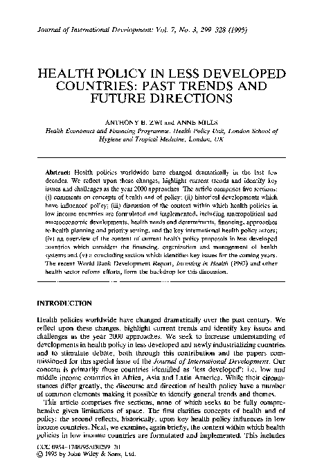 (PDF) Health policy in less developed countries: Past trends and future ...