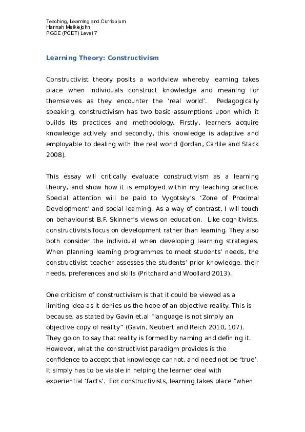 (DOC) Learning Theory: Constructivism