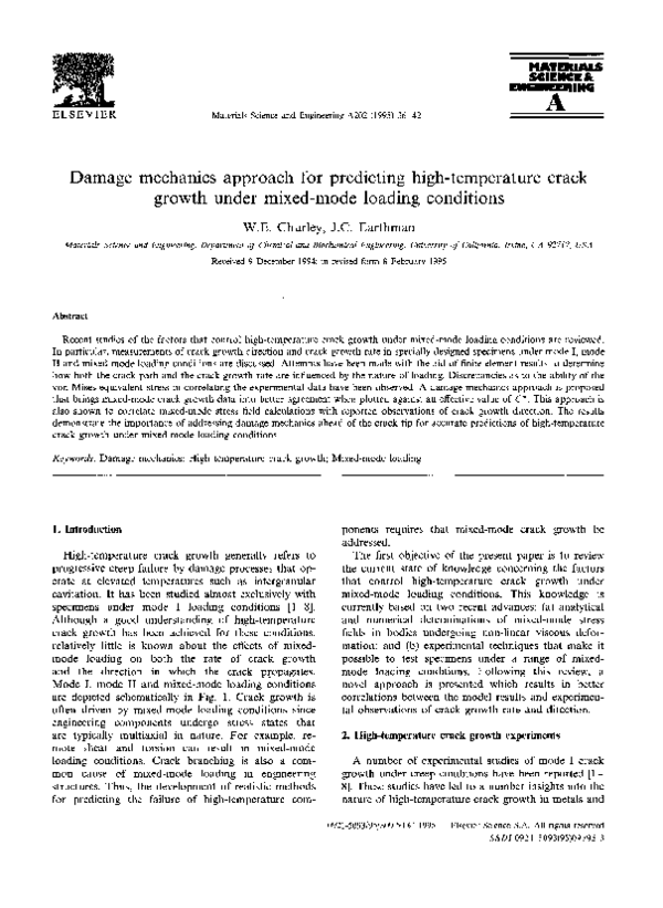 (PDF) Damage mechanics approach for predicting high-temperature crack growth under mixed-mode ...
