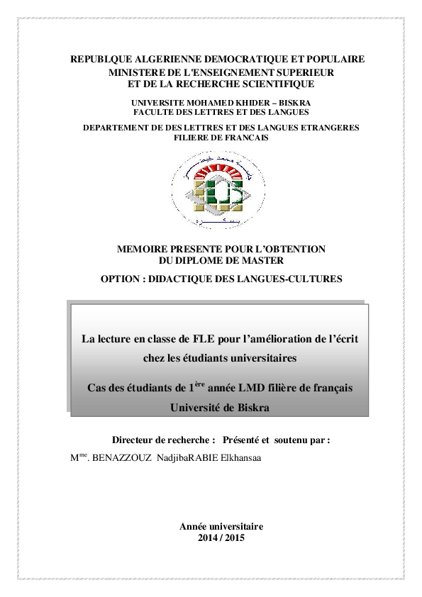 (PDF) REPUBLQUE ALGERIENNE DEMOCRATIQUE ET POPULAIRE MINISTERE DE L'ENSEIGNEMENT SUPERIEUR ET DE ...