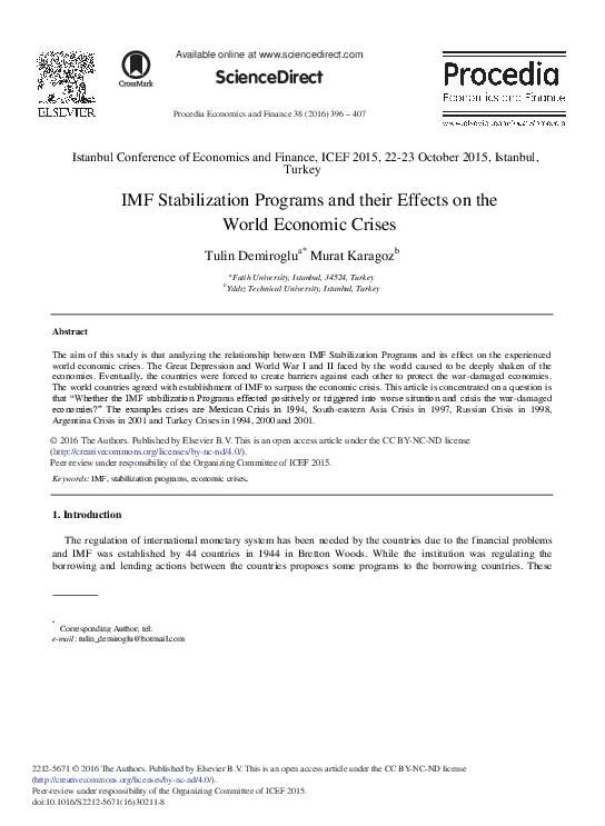 (PDF) IMF Stabilization Programs and their Effects on the World ...