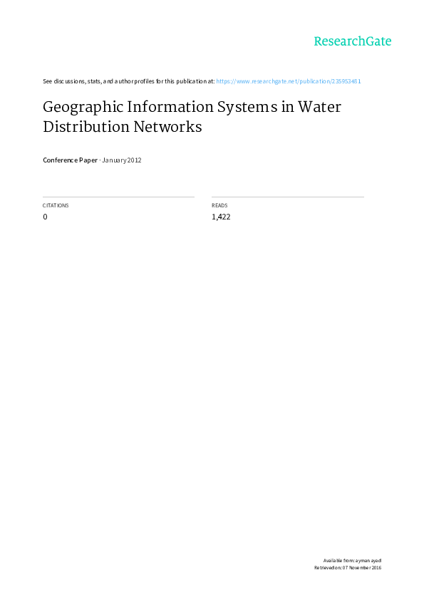 (PDF) Geographic Information Systems in Water Distribution Networks