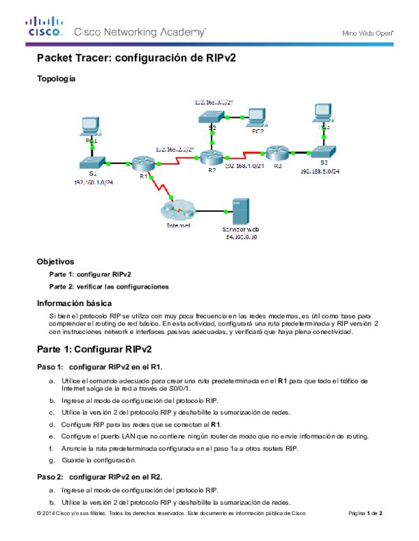 (DOC) Packet Tracer: configuración de RIPv2