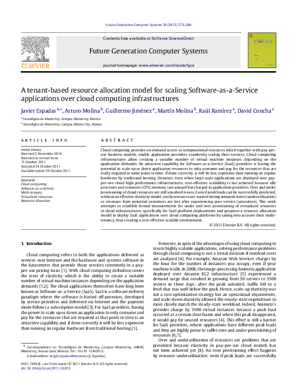 Pdf A Tenant Based Resource Allocation Model For Scaling Software As