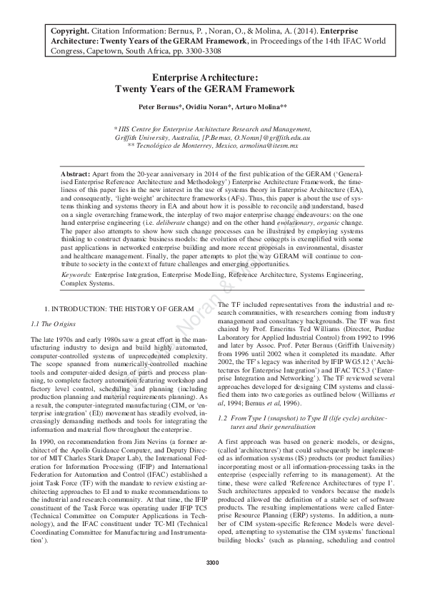 Pdf Enterprise Architecture Twenty Years Of The Geram Framework
