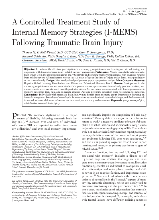 (PDF) A Controlled Treatment Study of Internal Memory Strategies (I ...