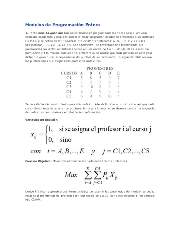 (DOC) Modelos de Programación Entera