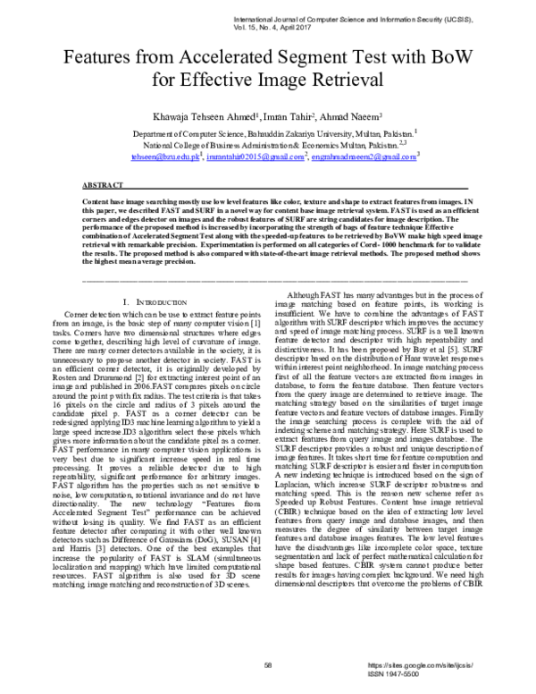 Pdf Features From Accelerated Segment Test With Bow For Effective Image Retrieval