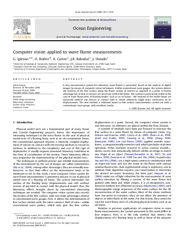 (PDF) Computer vision applied to wave flume measurements.