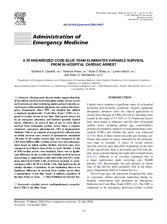 (PDF) Administration of Emergency Medicine A STANDARDIZED CODE BLUE ...