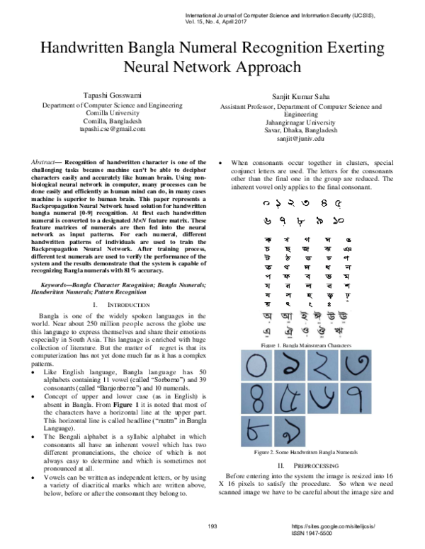 (PDF) Handwritten Bangla Numeral Recognition Exerting Neural Network Approach