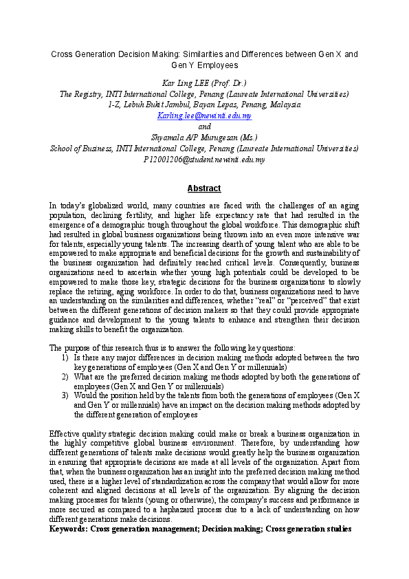 (PDF) Cross Generation Decision Making: Similarities and Differences ...