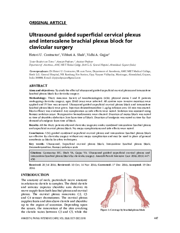 (PDF) Ultrasound guided superficial cervical plexus and interscalene ...