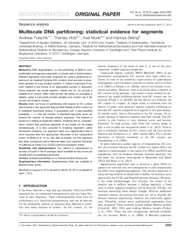 (PDF) Multiscale DNA partitioning: statistical evidence for segments | Thomas Hotz - Academia.edu