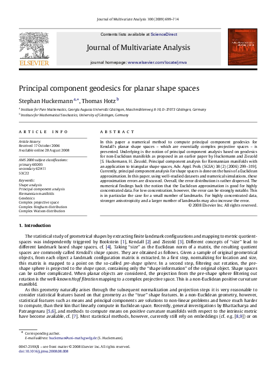 (PDF) Principal component geodesics for planar shape spaces | Thomas Hotz - Academia.edu