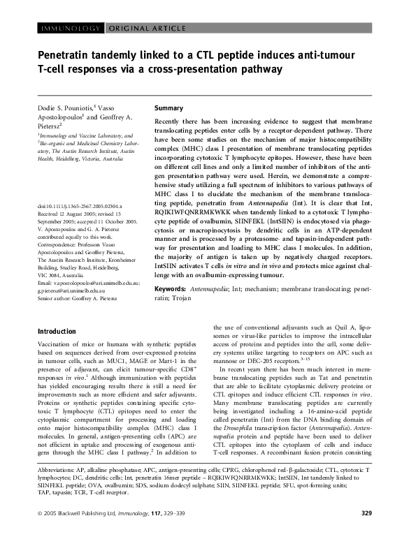 (PDF) Penetratin tandemly linked to a CTL peptide induces anti-tumour T ...