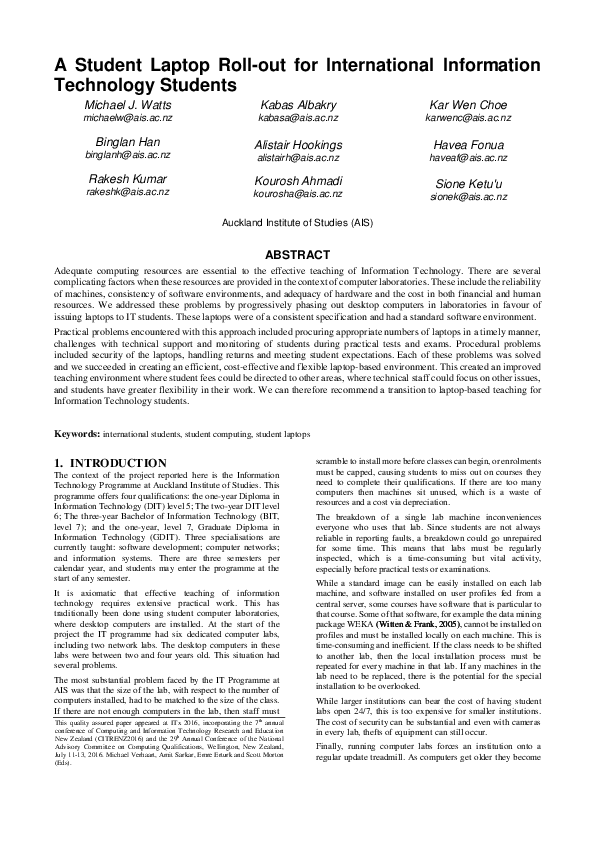 (PDF) A Student Laptop Roll-out for International Information ...
