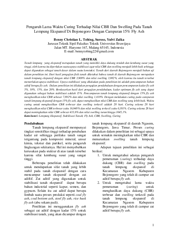 (PDF) Pengaruh Lama Waktu Curing Terhadap Nilai CBR Dan Swelling Pada Tanah Lempung Ekspansif Di ...