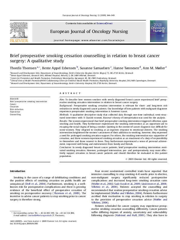 (PDF) Brief preoperative smoking cessation counselling in relation to breast cancer surgery: A ...