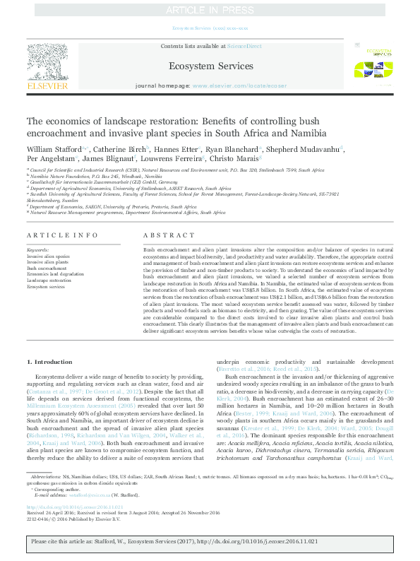(PDF) The economics of landscape restoration: Benefits of controlling ...
