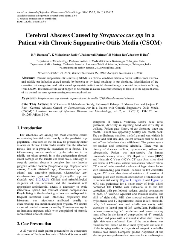 (PDF) Cerebral Abscess Caused by Streptococcus spp in a Patient with Chronic Suppurative Otitis ...