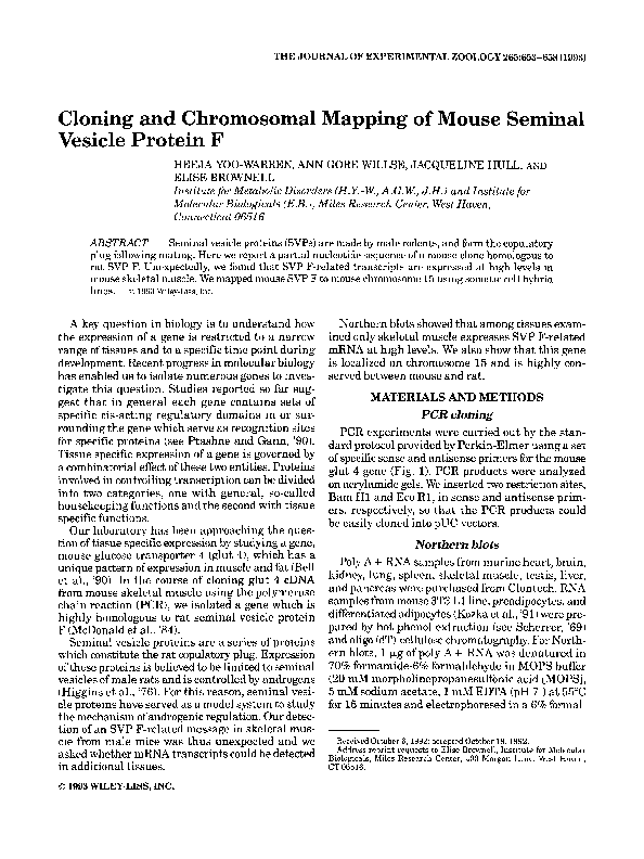 (PDF) Cloning and chromosomal mapping of mouse seminal vesicle protein F