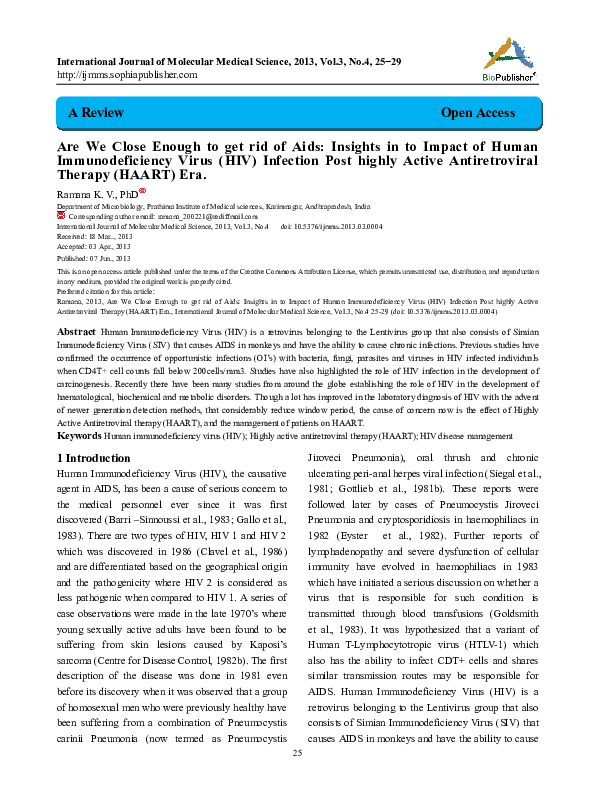(PDF) A Review Open Access Are We Close Enough to get rid of Aids ...