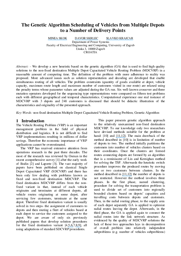 Pdf The Genetic Algorithm Scheduling Of Vehicles From Multiple Depots To A Number Of Delivery