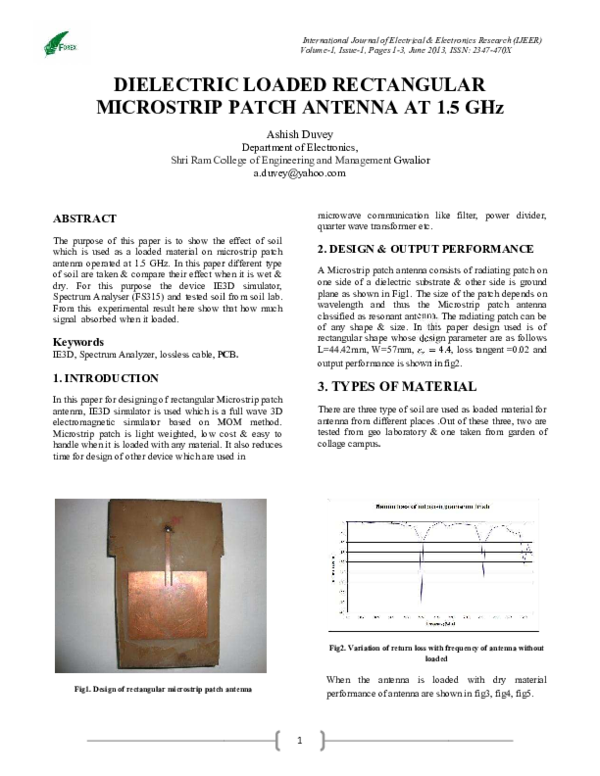 (PDF) DIELECTRIC LOADED RECTANGULAR MICROSTRIP PATCH ANTENNA AT 1.5 GHz