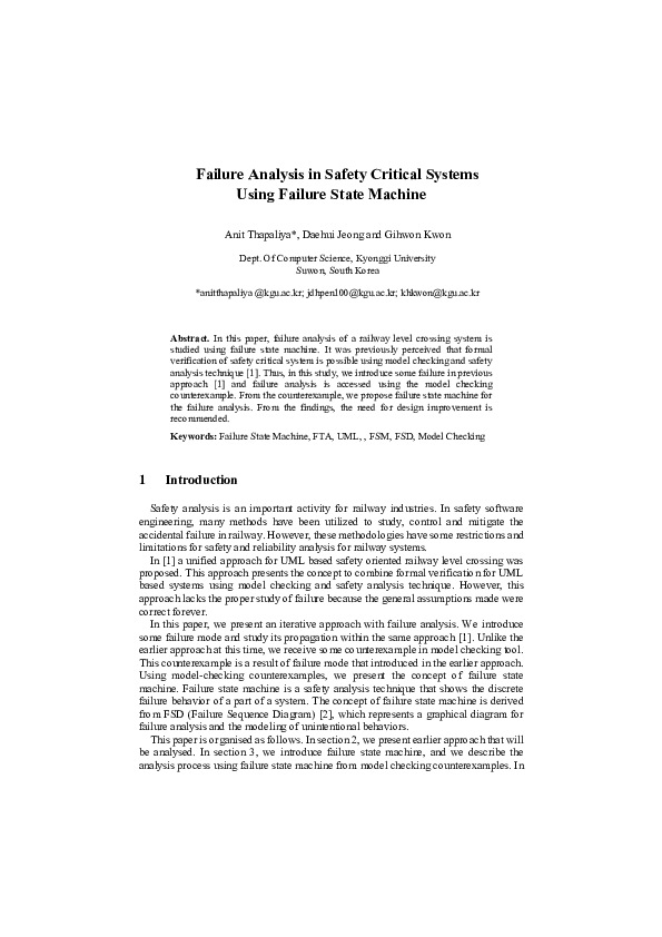 (PDF) Failure Analysis in Safety Critical Systems Using Failure State ...