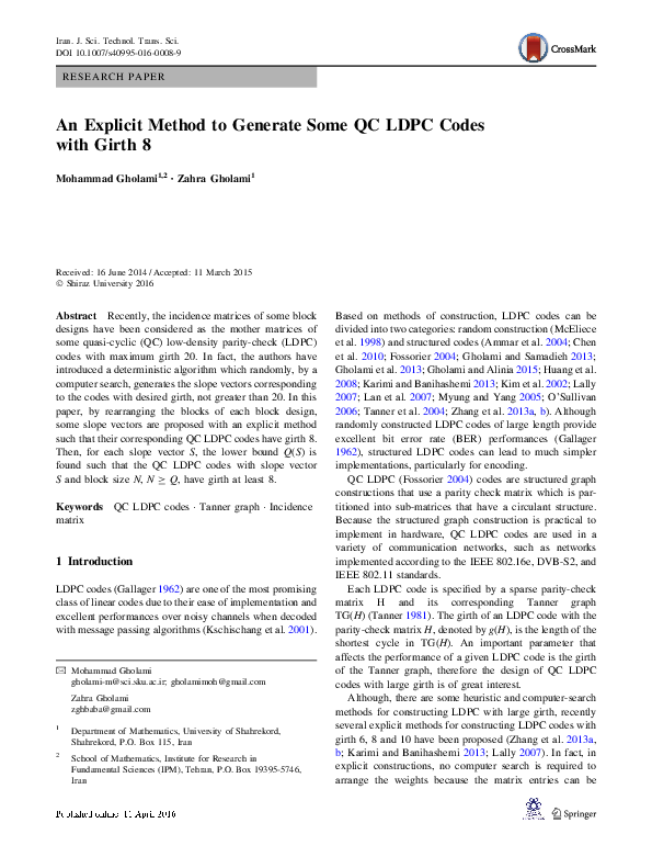 Pdf An Explicit Method To Generate Some Qc Ldpc Codes With Girth 8