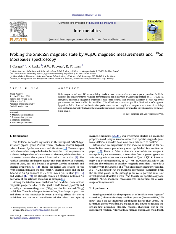 (PDF) Probing the SmRhSn magnetic state by AC/DC magnetic measurements ...