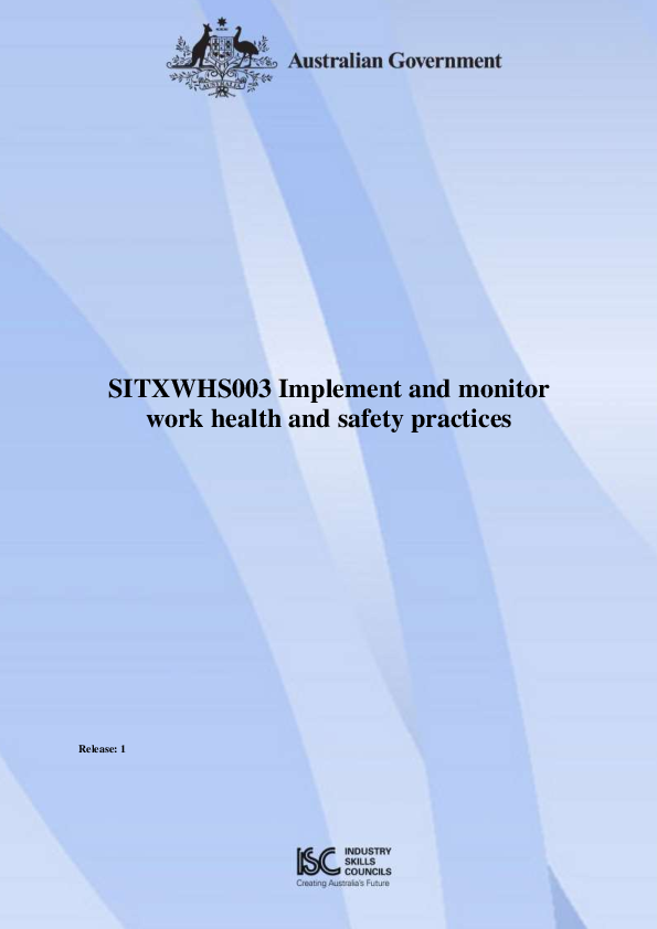 (PDF) SITXWHS003 Implement and monitor work health and safety practices