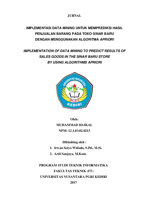 Pdf Implementation Of Data Mining To Predict Results Of Sales Goods In The Sinar Baru Store By