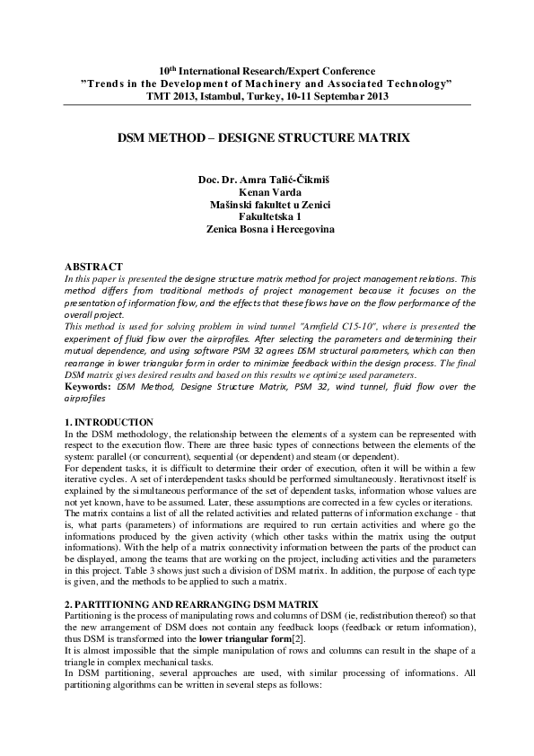 Pdf Dsm Method Designe Structure Matrix