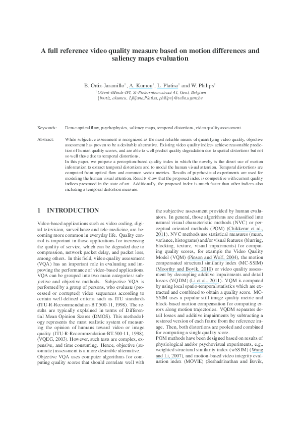 (PDF) A full reference video quality measure based on motion differences and saliency maps ...